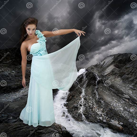 Model in flowy dress stock image. Image of flow, girl - 28139639