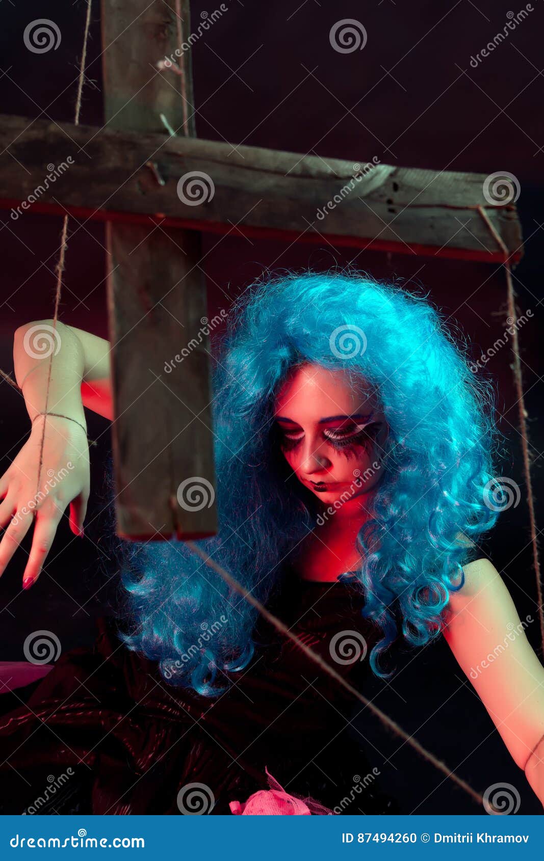 Model in Form of Puppet Doll with Ropes and Straps Stock Photo - Image ...