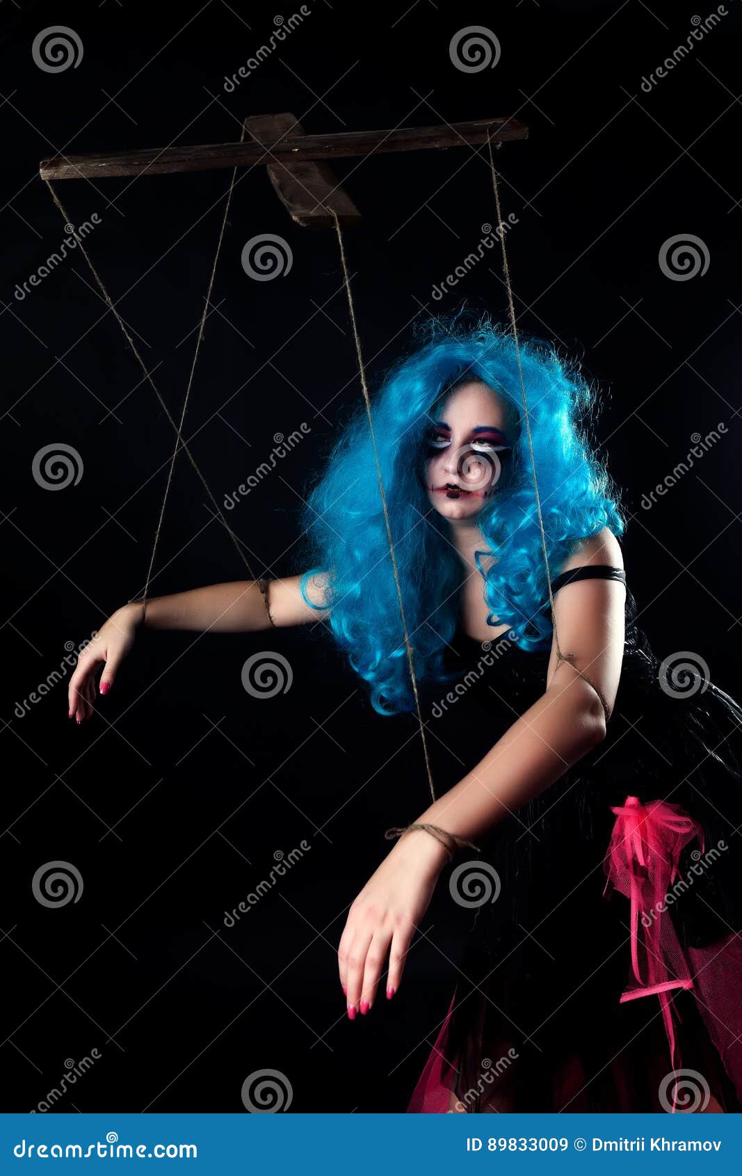 Model in Form of Puppet Doll with Ropes and Straps Stock Image - Image ...