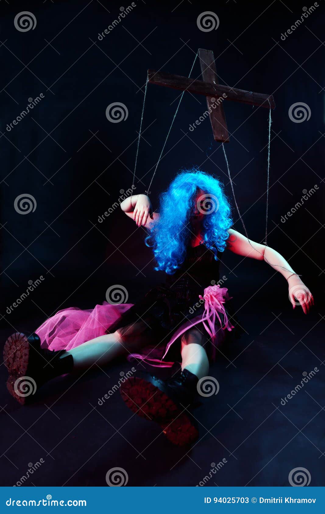 Model in Form of Puppet Doll with Ropes and Straps Stock Image - Image ...