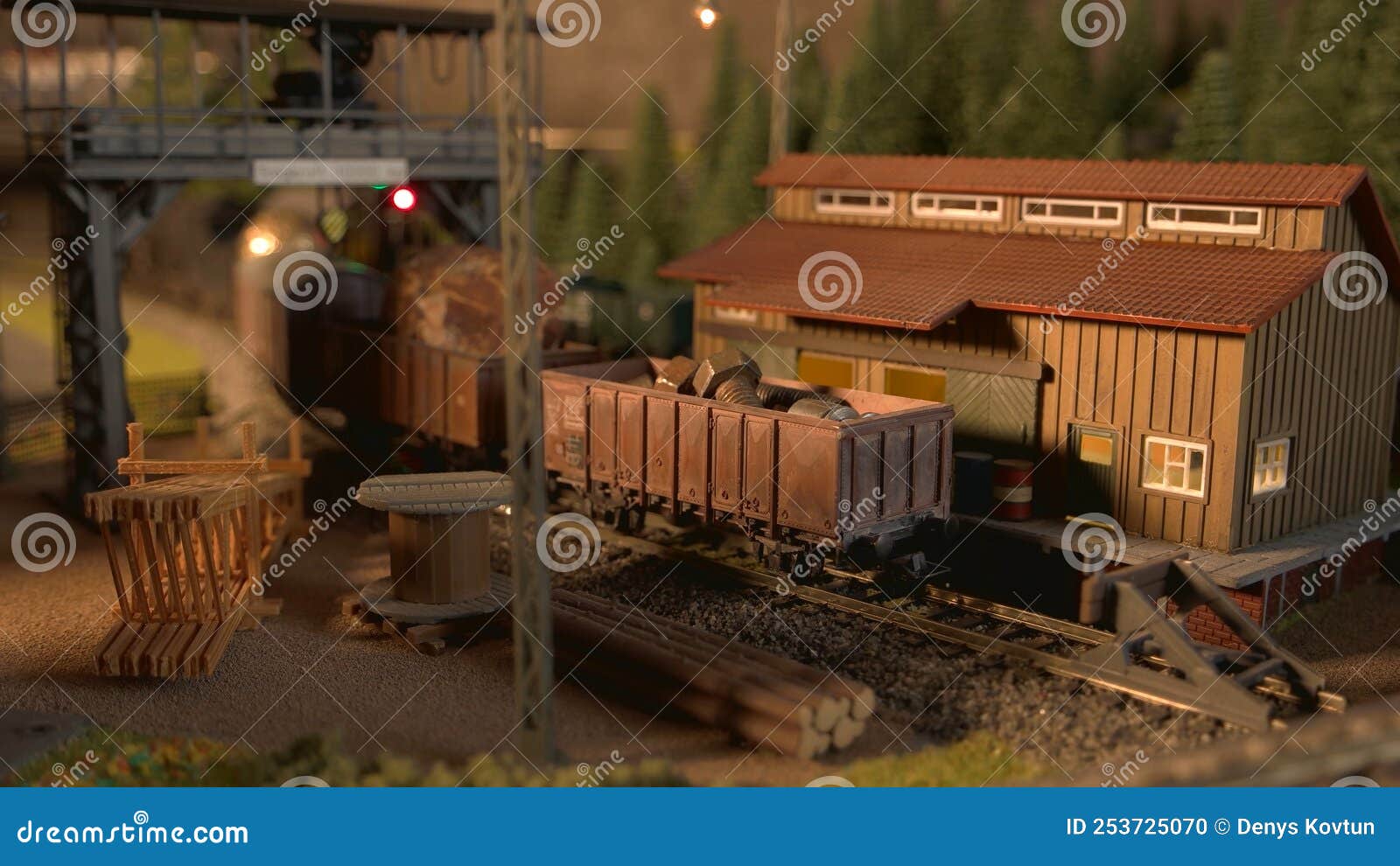 Model Freight Train Arriving at Railway Station. Stock Photo - Image of ...