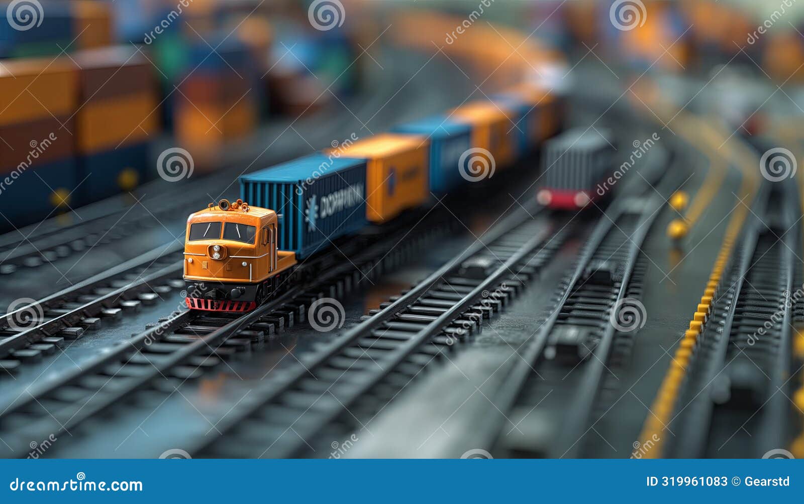 Model Freight Train with Miniature Containers Stock Image - Image of ...