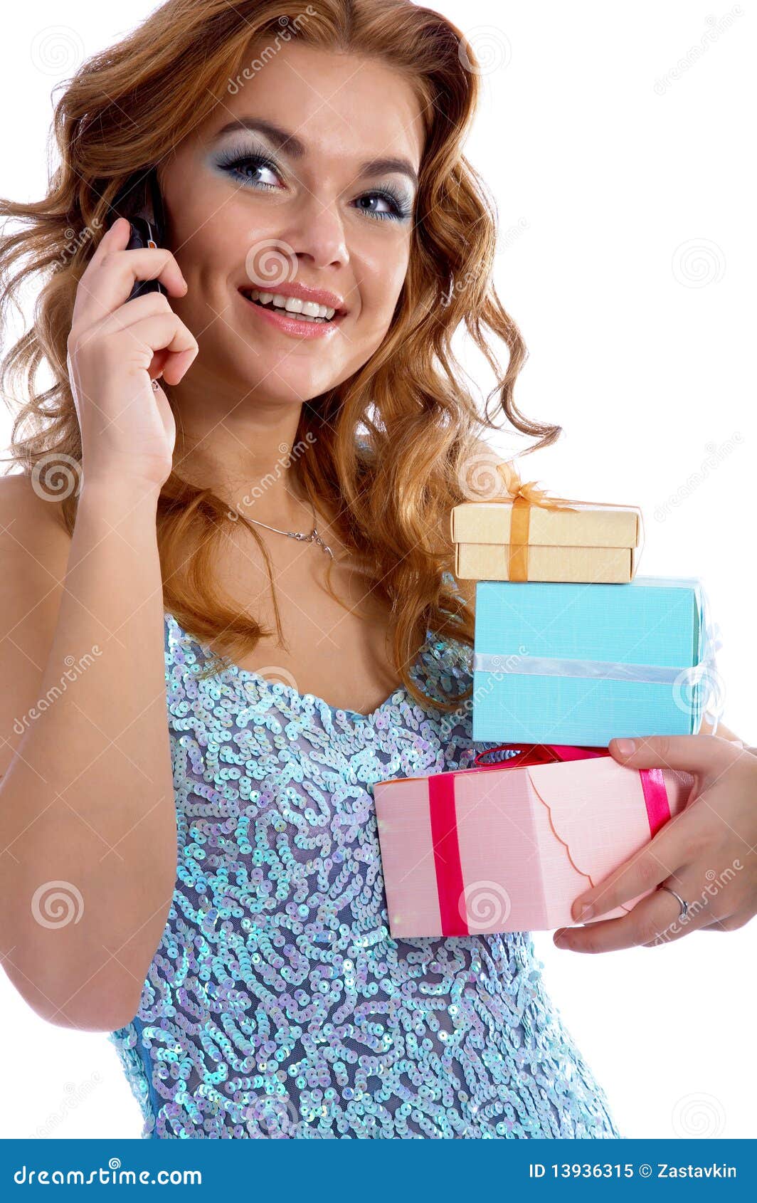 Model with gifts stock image. Image of birthday, dress - 13936315