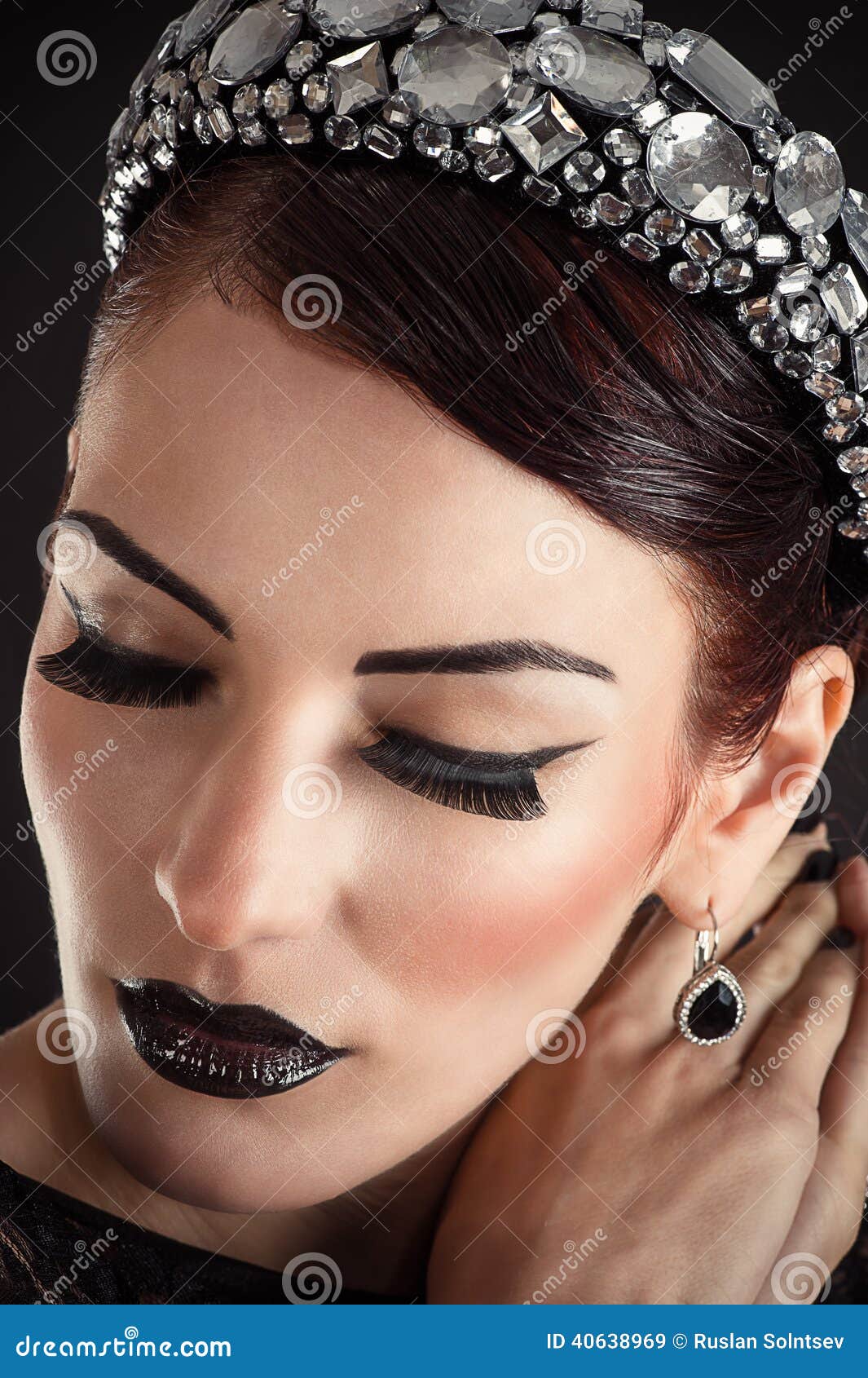 Model Girl with Black Makeup and Long Eyelashes Stock Image - Image of ...