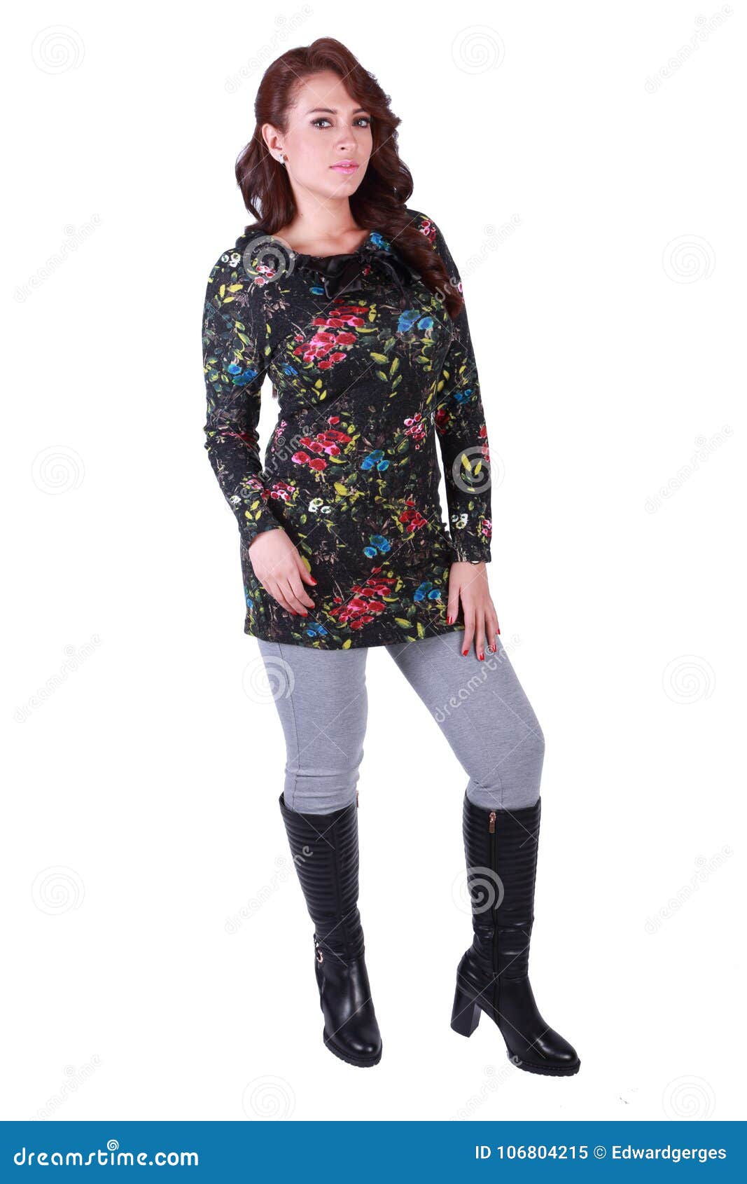 Model Girl with Boot Pose on White Stock Image - Image of health ...