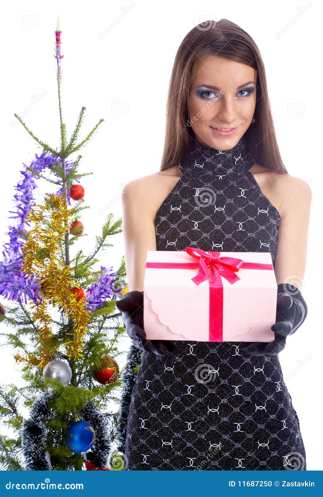Model gives present stock photo. Image of gloves, adult - 11687250