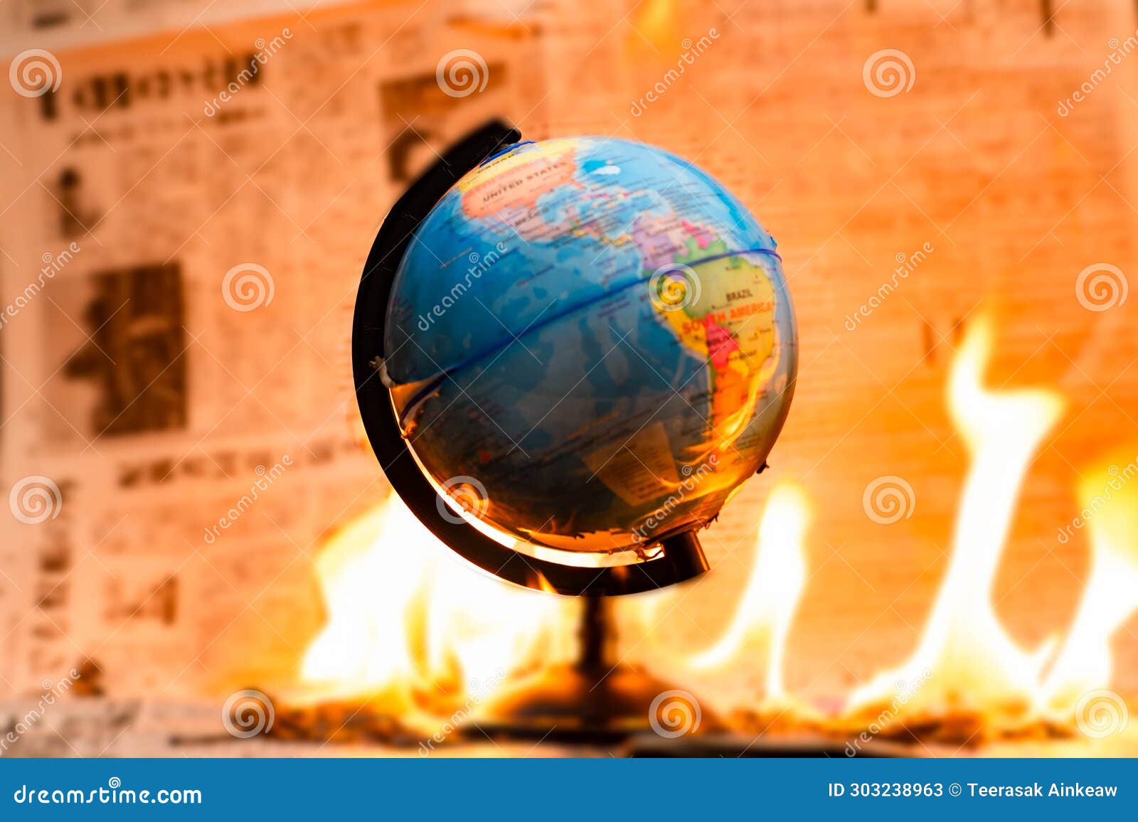 Model Globe on Fire. Planet Earth Burning Stock Image - Image of globe ...