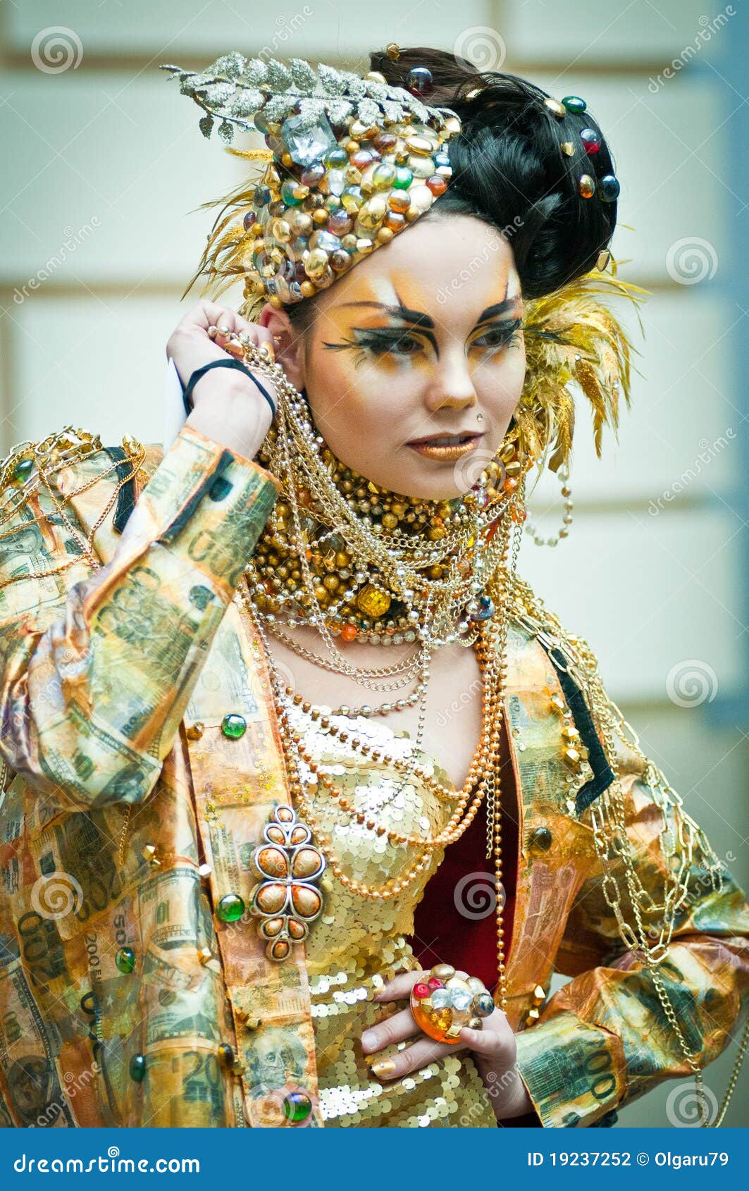 Model in Gold Walks the Runway during Editorial Photography - Image of ...