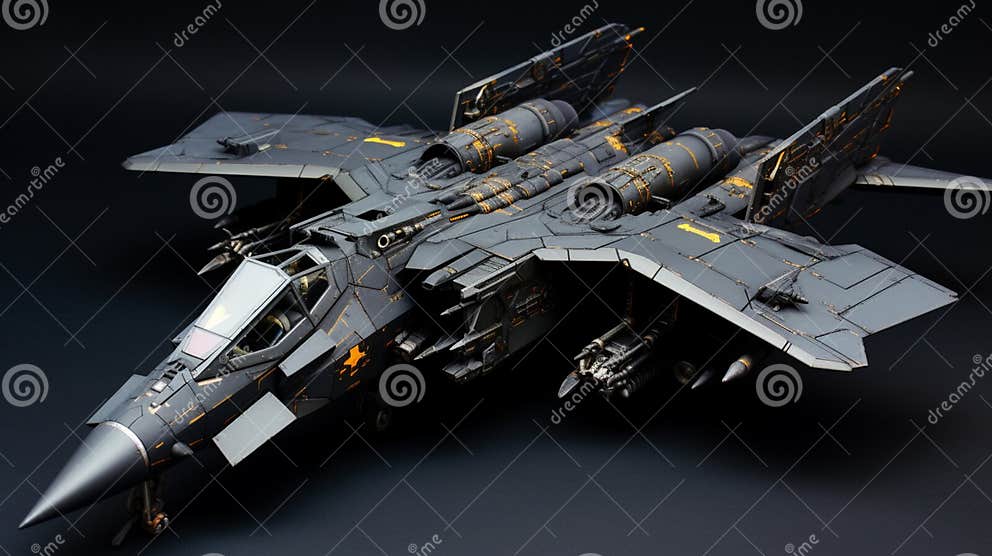 Model Grey Miniature Fighter Jet Created on a 3d Printer, on Black ...