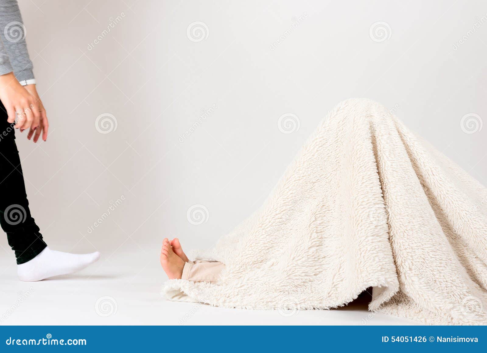 Model Hiding Under Cover in Photo Studio Stock Photo - Image of concept ...