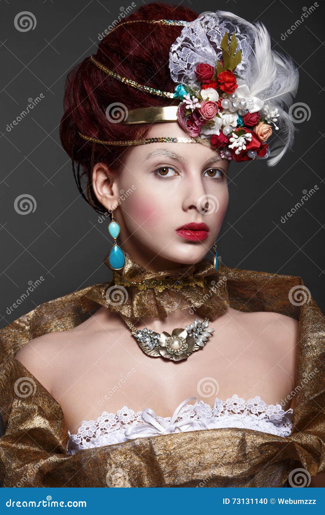 Model in historical look. stock photo. Image of earrings - 73131140