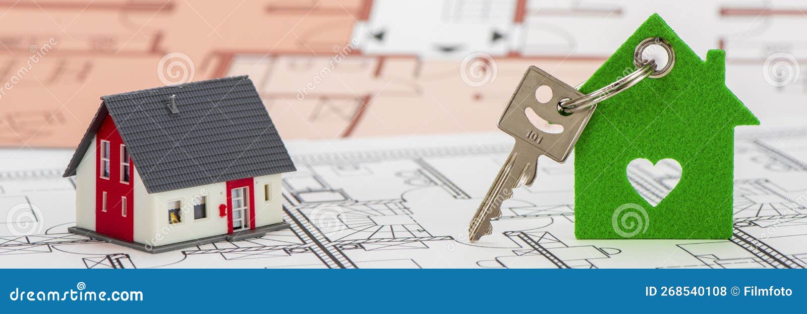 Model Home and House Key with Architectural Plan Stock Photo - Image of ...
