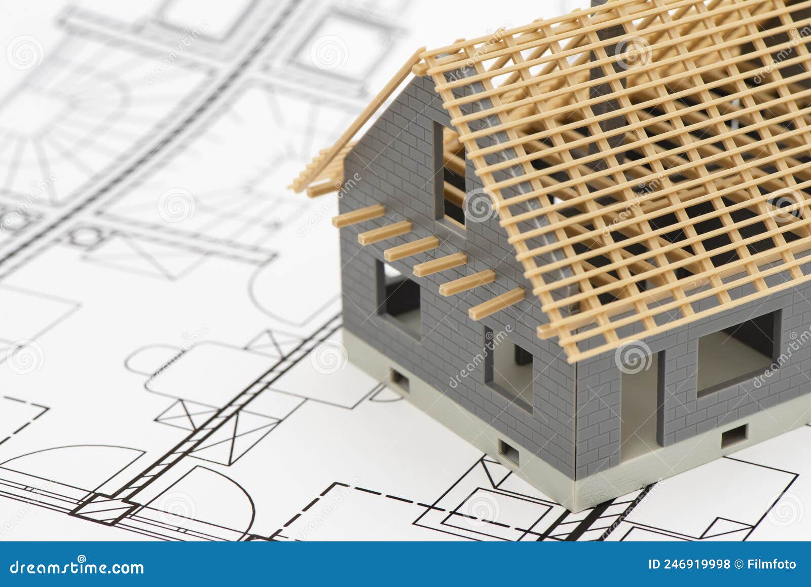 Model Home Standing on Construction Plan Stock Photo - Image of home ...