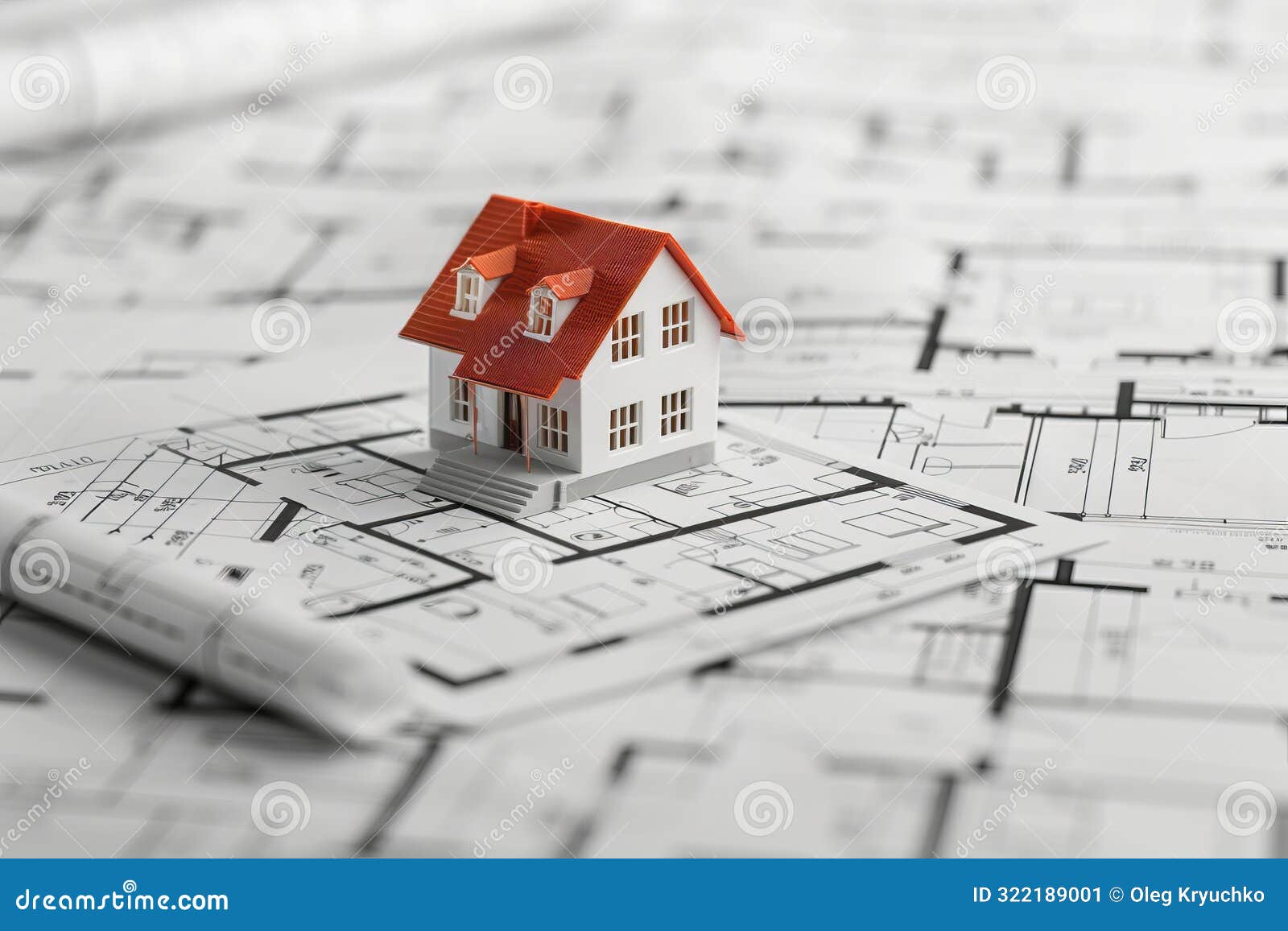 Model House on Architectural Blueprints. Conceptualizing Home ...