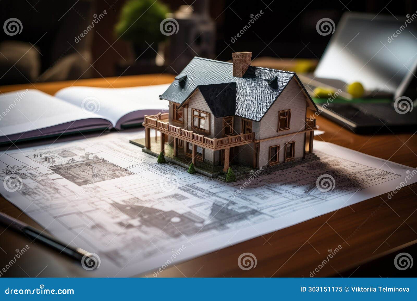 The Model of the House on the Architectural Plan, Construction Drawing ...