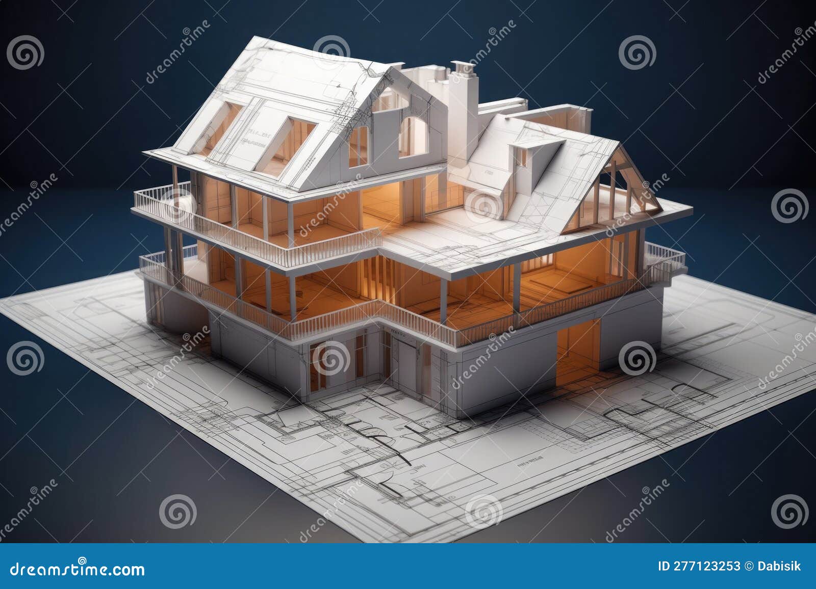 Model of House Building Standing on Architectural Project. Generative ...