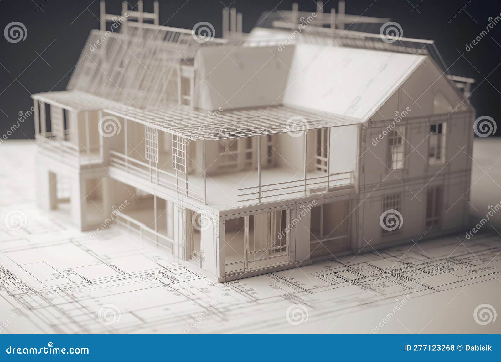Model of House Building Standing on Architectural Project. Generative ...