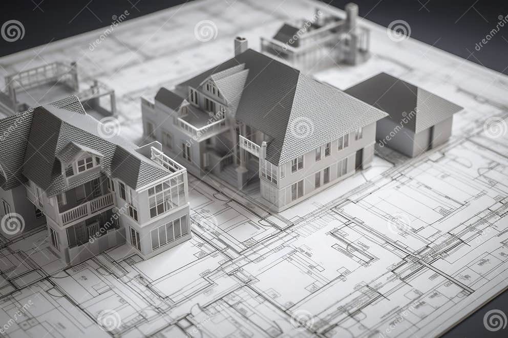 Model of House Building Standing on Architectural Project. Generative ...