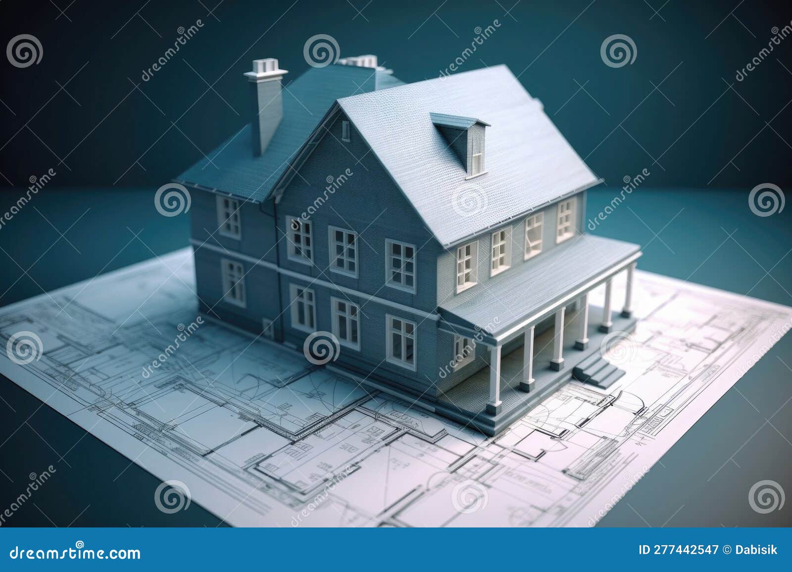 Model of House Building Standing on Architectural Project. Generative ...