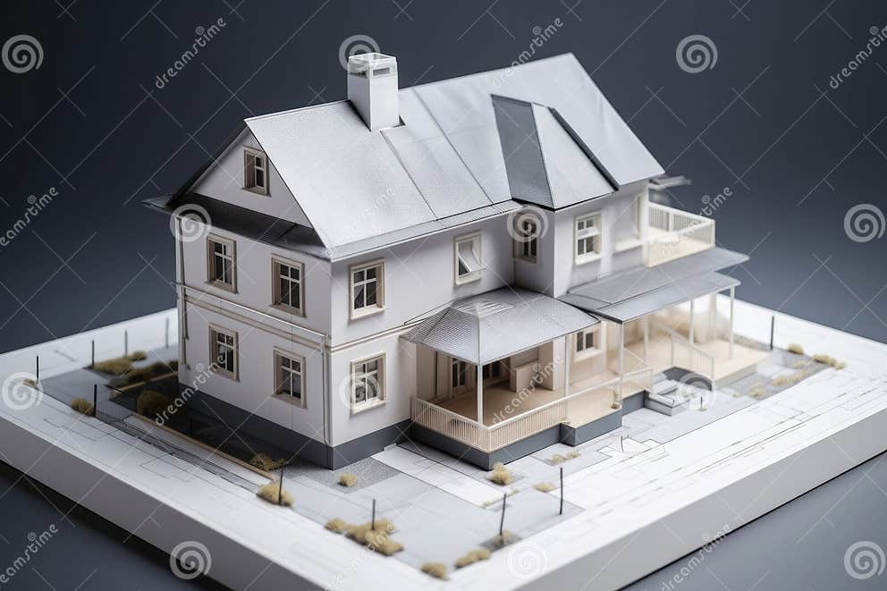 Model of House Building Standing on Architectural Project. Generative ...
