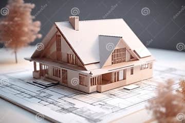 Model of House Building Standing on Architectural Project. Generative ...