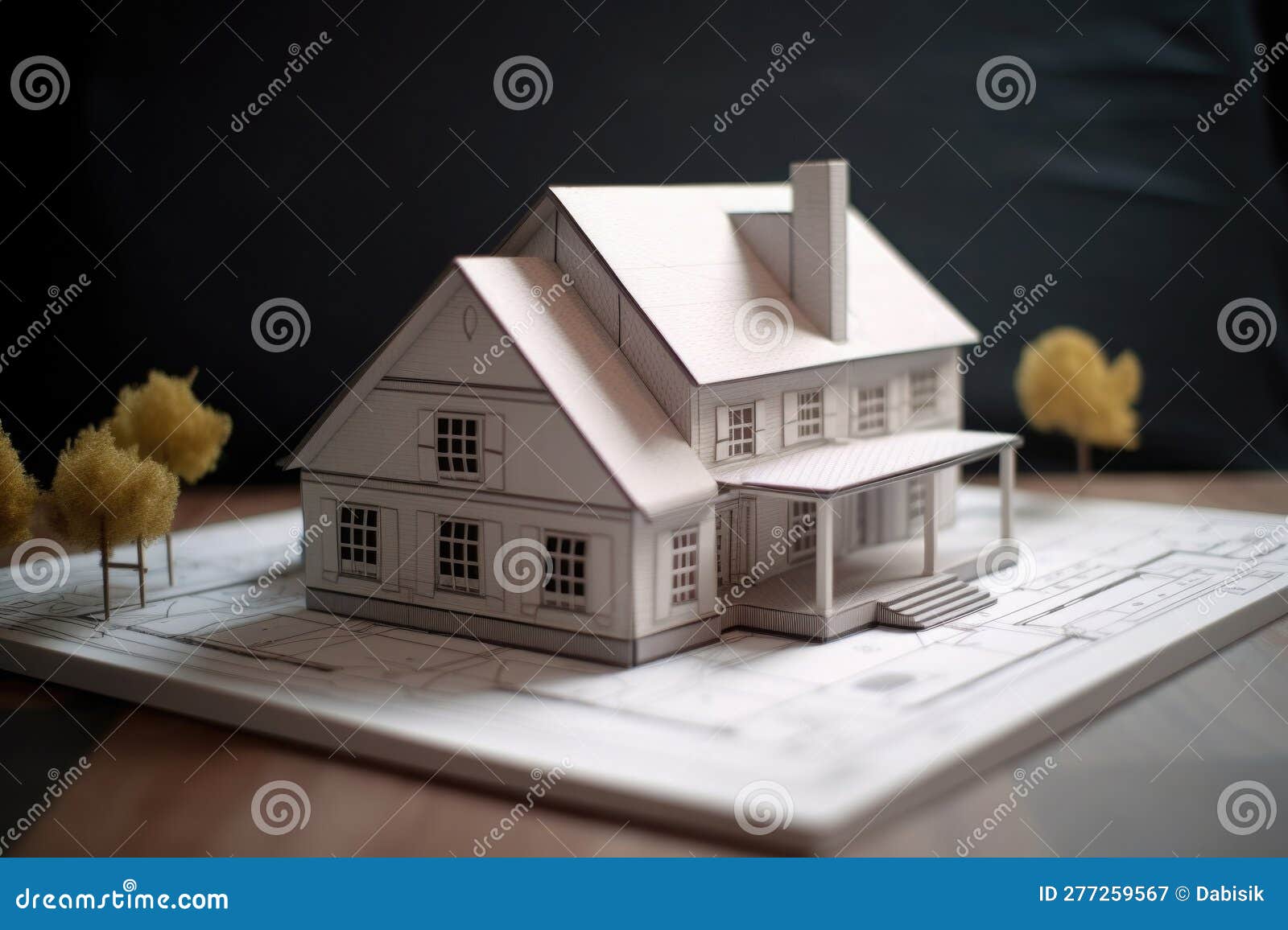 Model of House Building Standing on Architectural Project. Generative ...