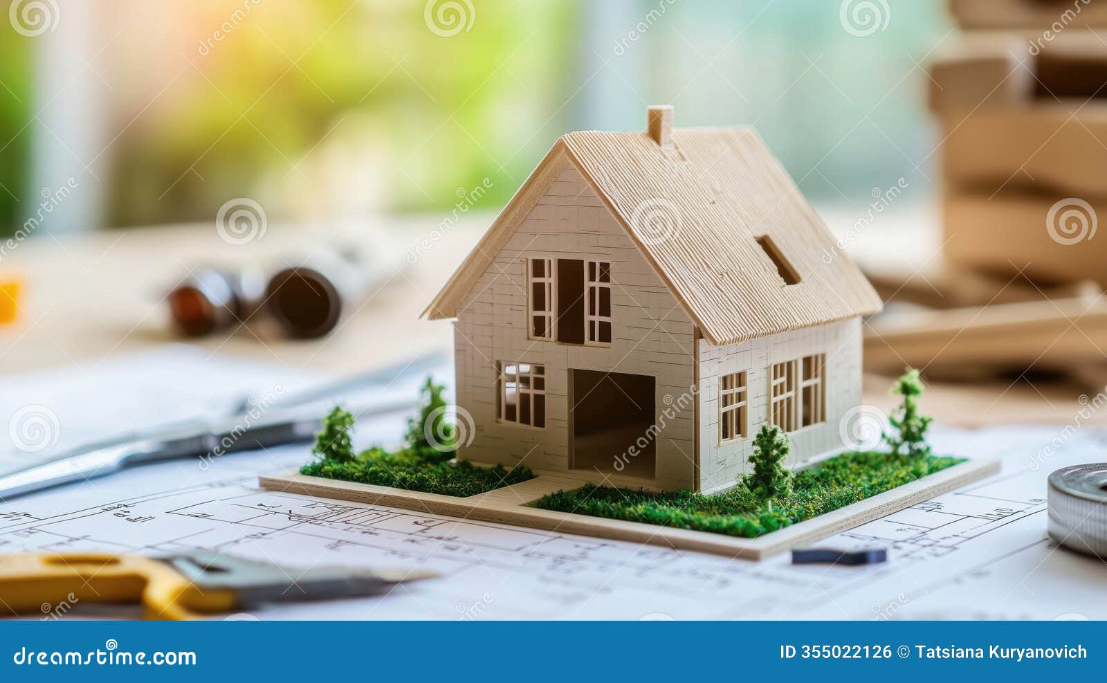 Model House Construction on Blueprints with Tools Stock Photo - Image ...