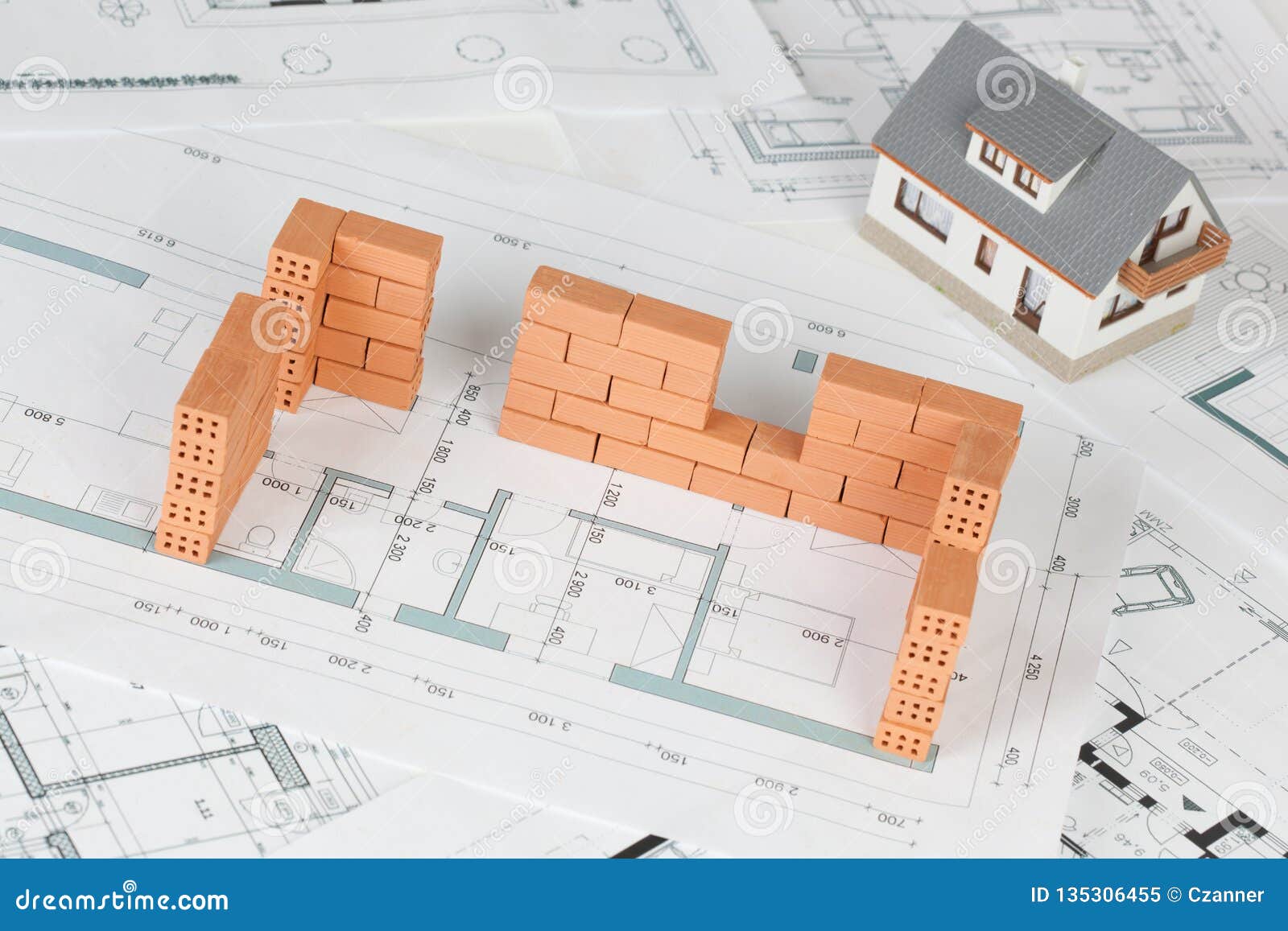 Model House Construction with Brick Stock Image - Image of blueprint ...