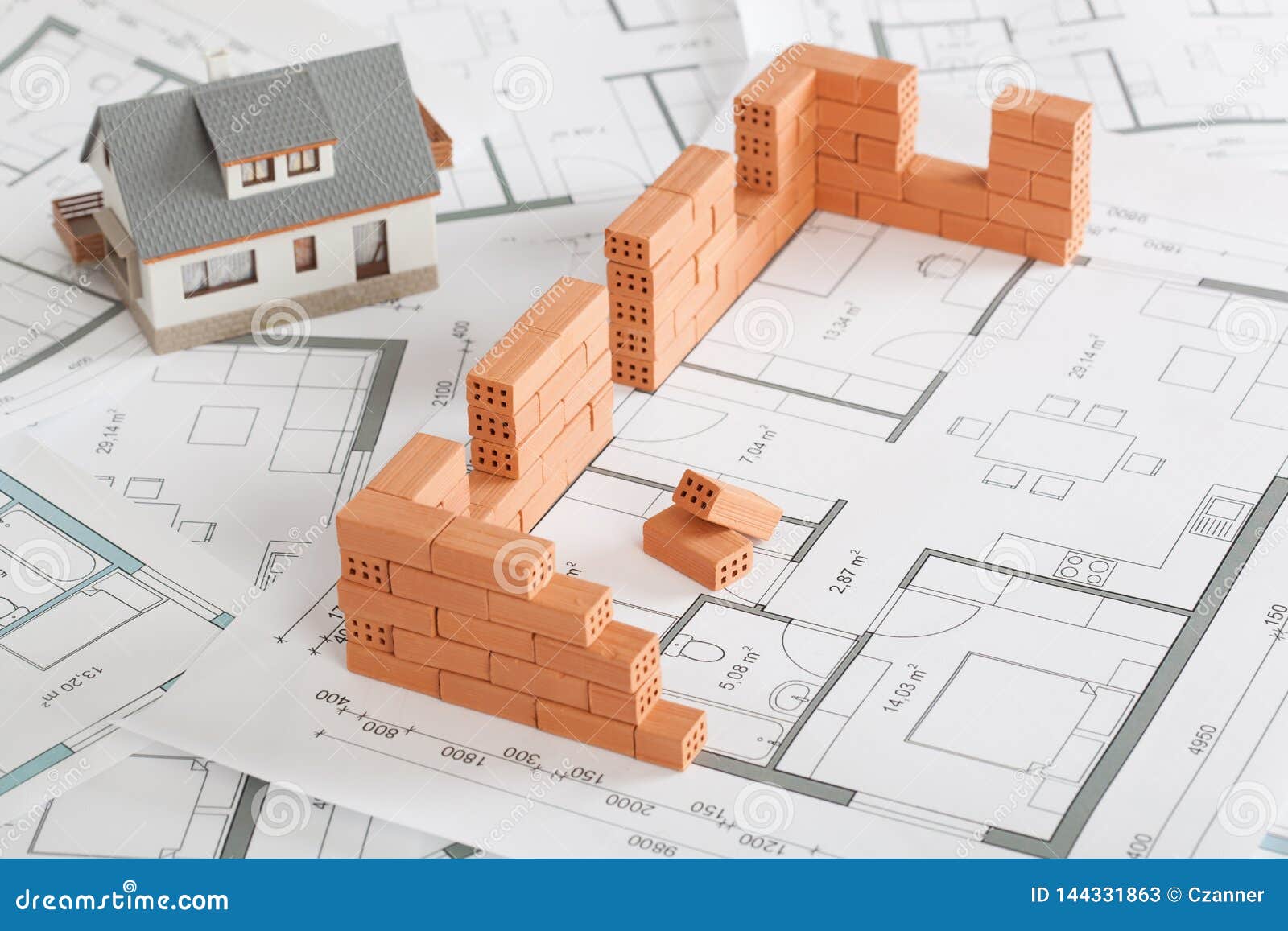 Model House Construction with Brick Stock Image - Image of plan ...