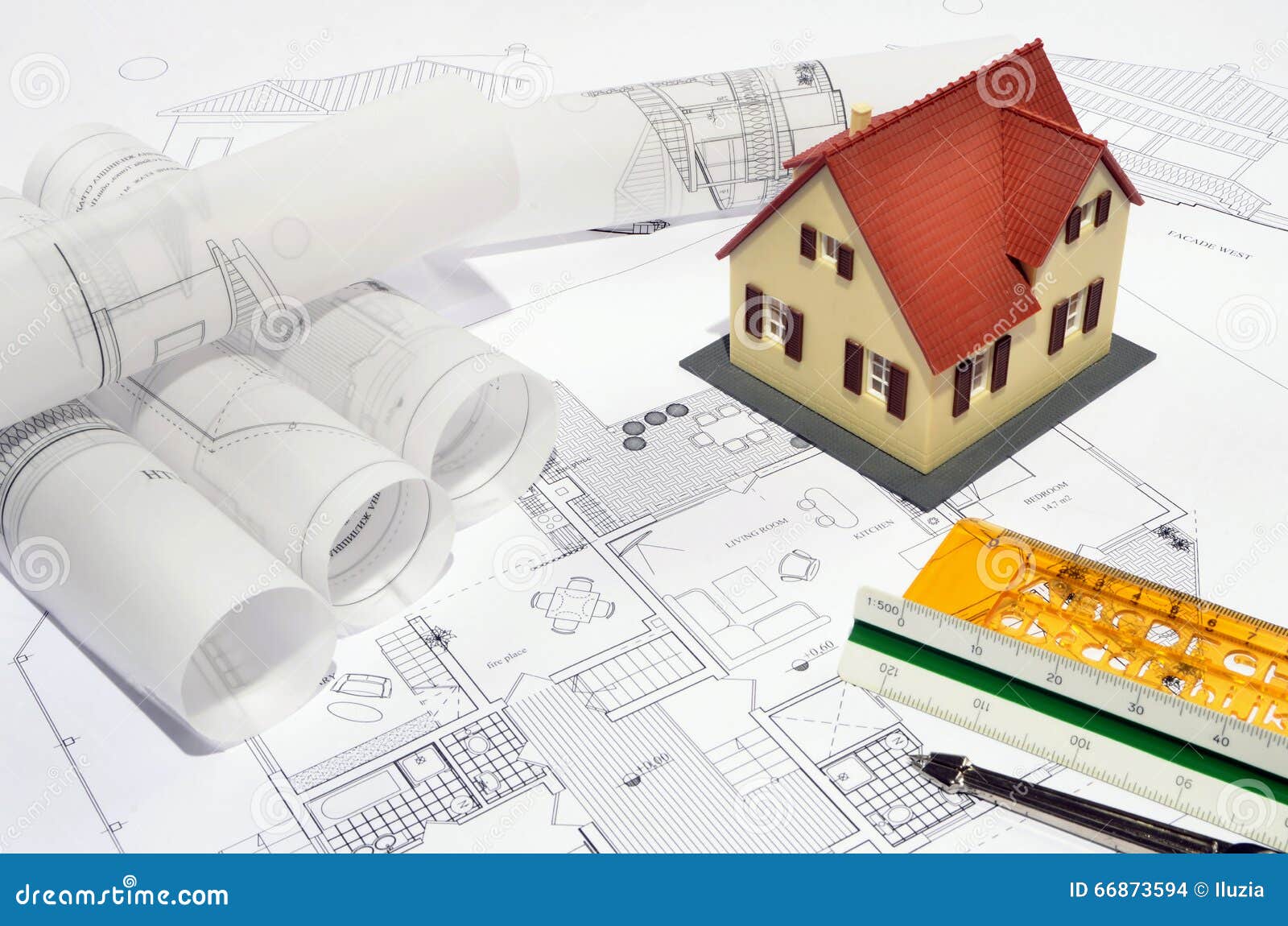 Model House on a Construction Plan Stock Photo - Image of pencil ...