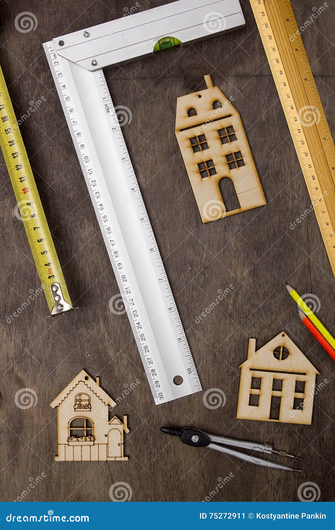 Model House and Drawing Tools Stock Image - Image of floor, engineering ...