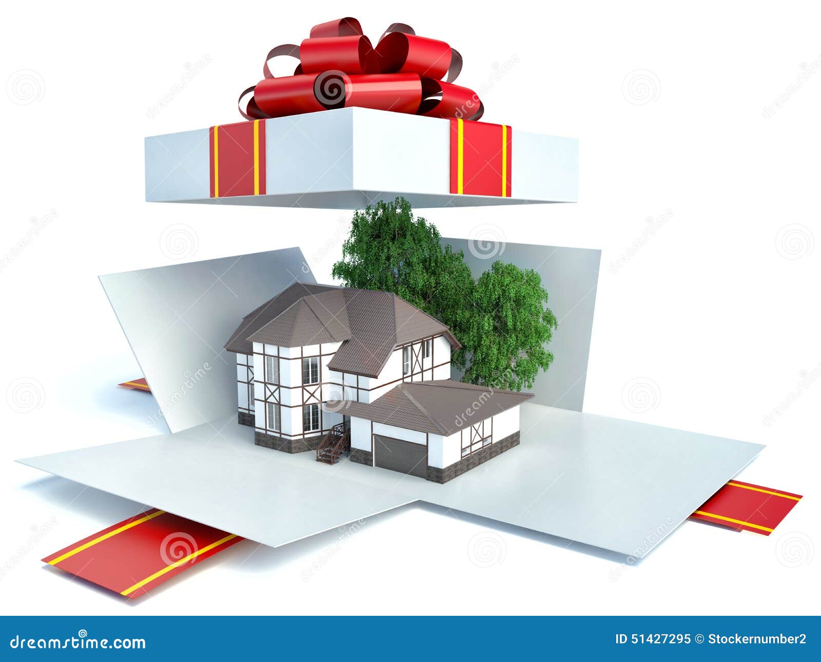 Model of a House in Gift Box with Red Ribbon Stock Illustration ...