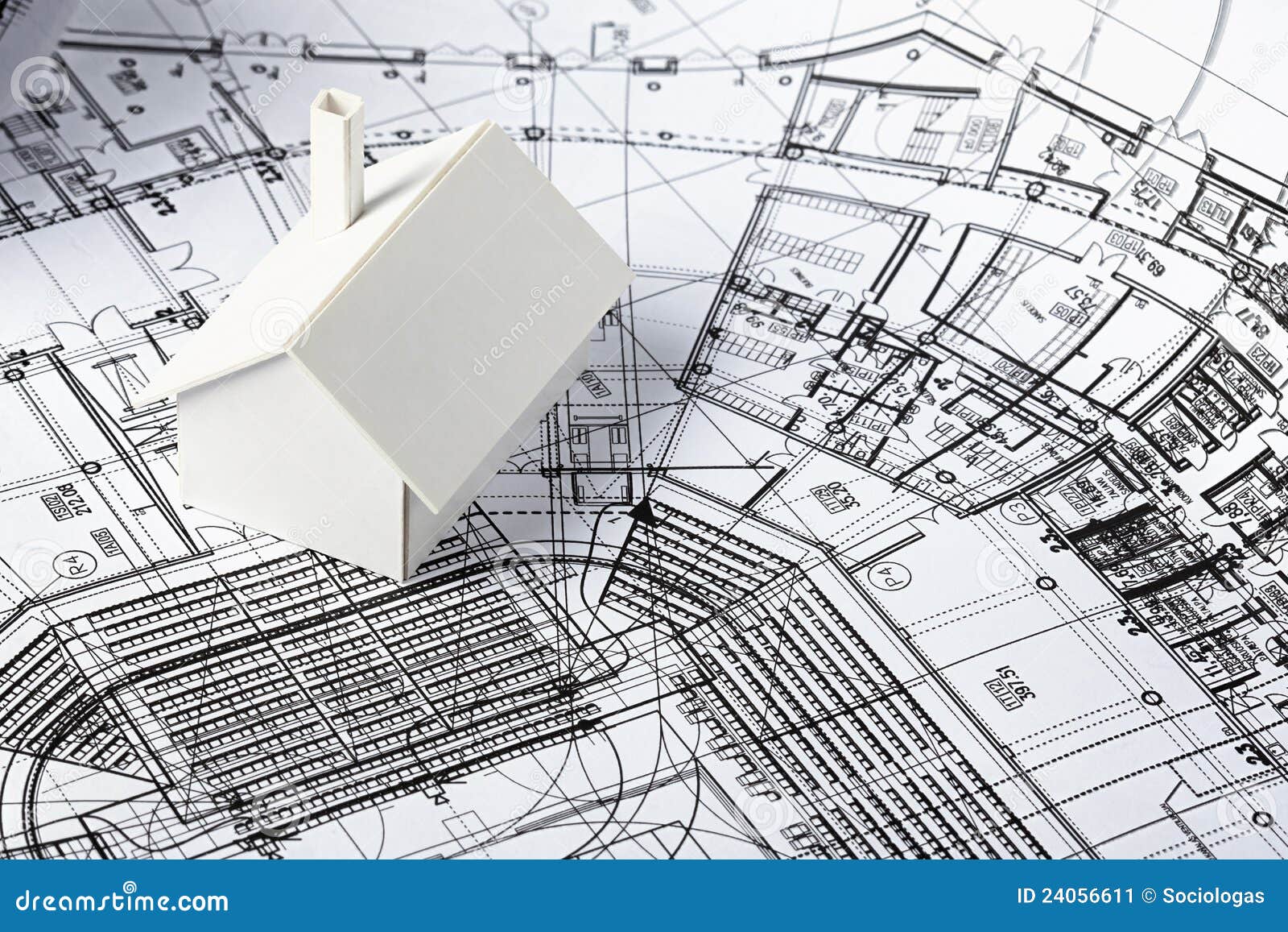Model house on prints stock image. Image of property - 24056611