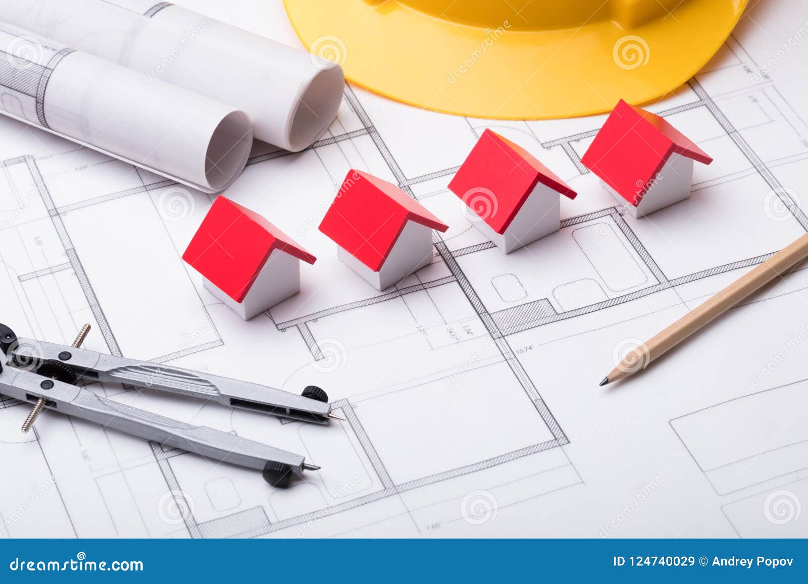 Model Houses on Blue Print stock image. Image of blueprint - 124740029