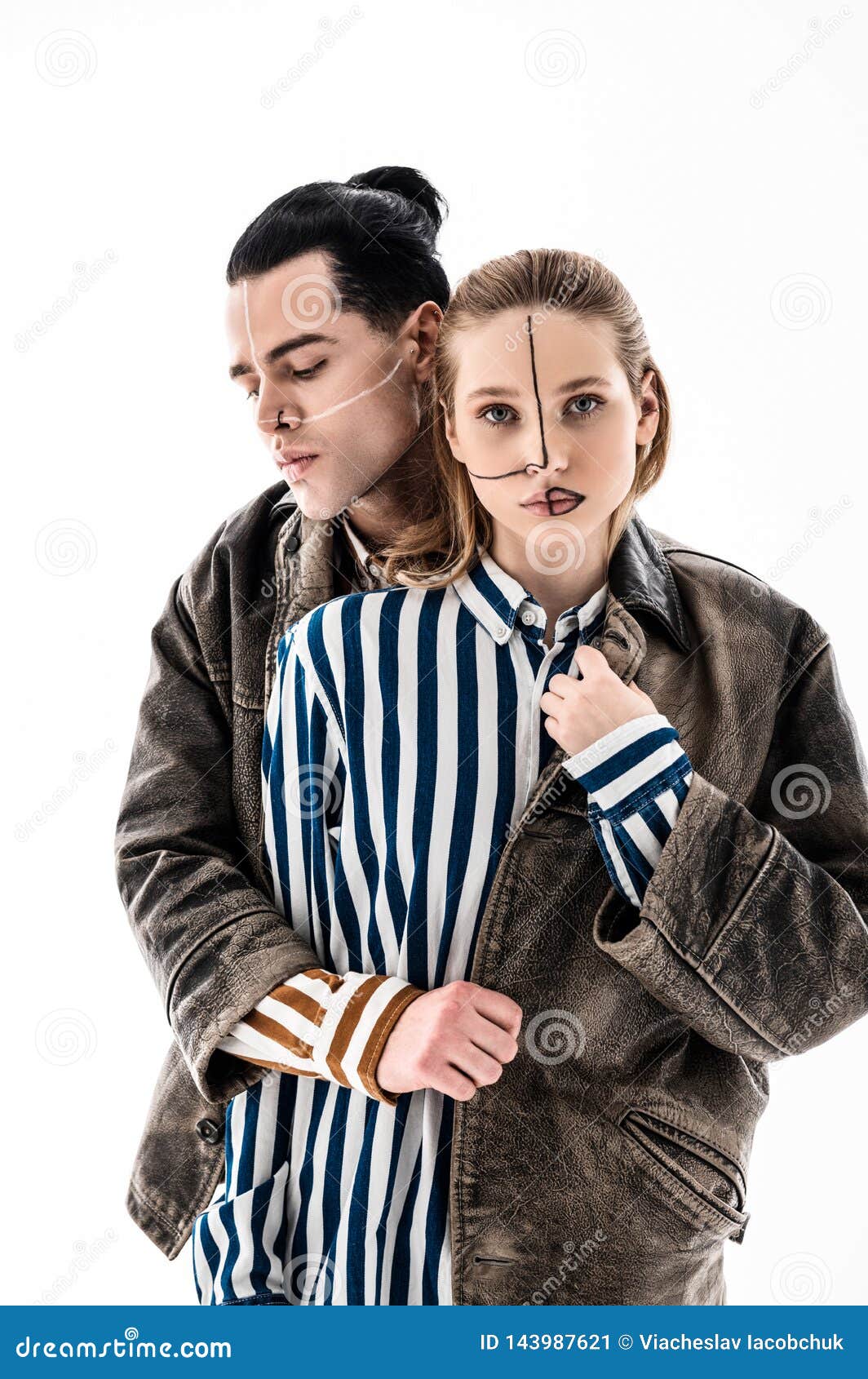 Model Hugging His Colleague while Wearing One Jacket Stock Image ...