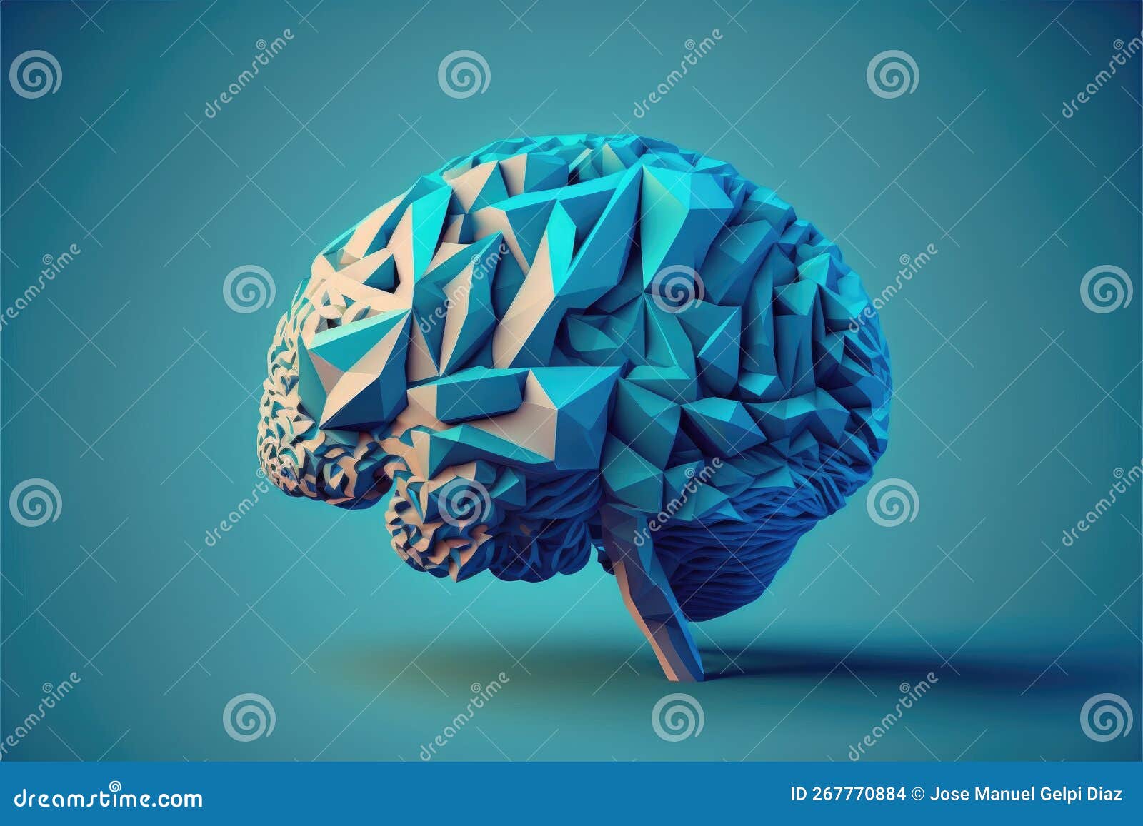 Model of Human Brain on Blue Background. Profile View. Intelligence ...