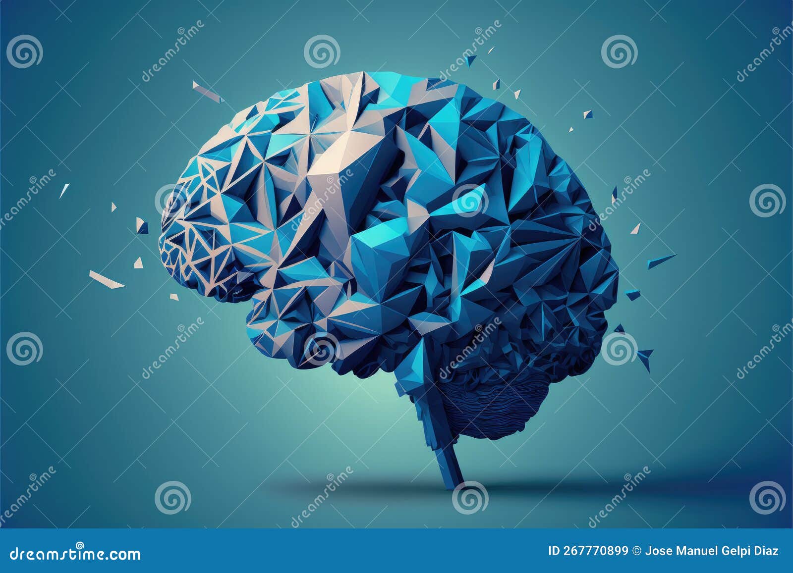 Model of Human Brain on Blue Background. Profile View. Intelligence ...