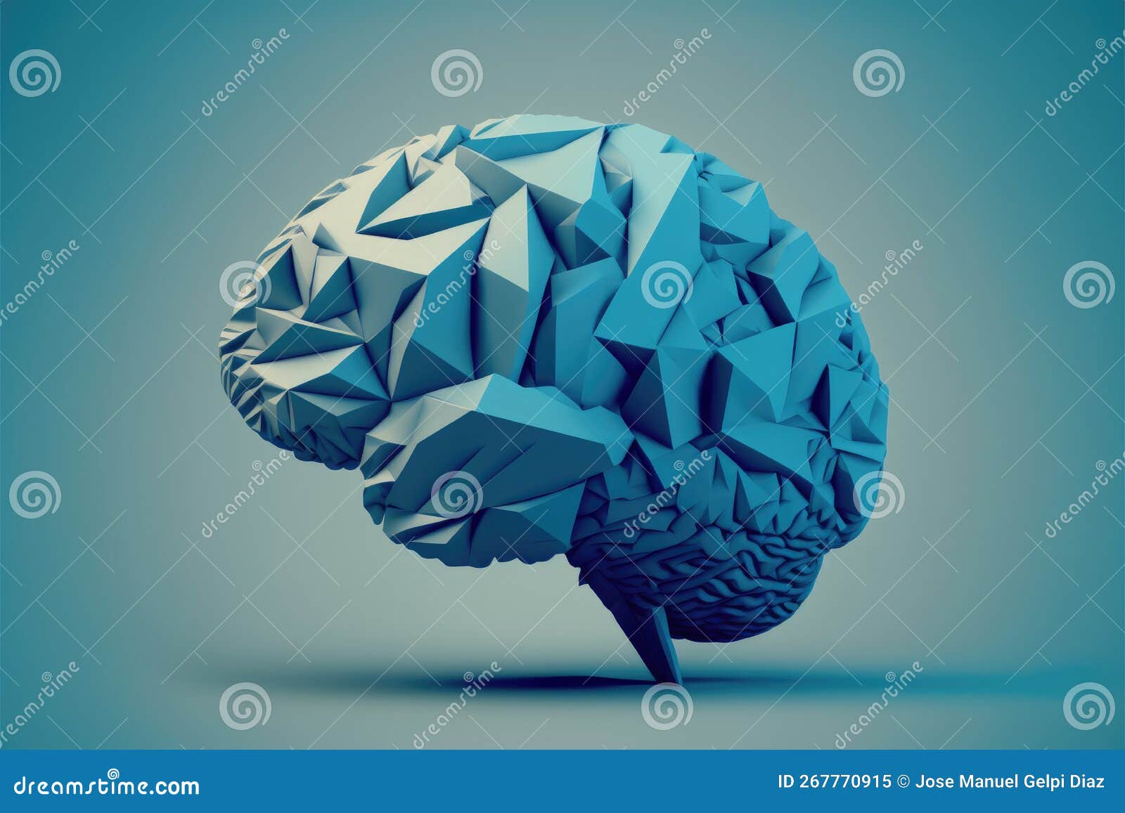 Model of Human Brain on Blue Background. Profile View. Intelligence ...