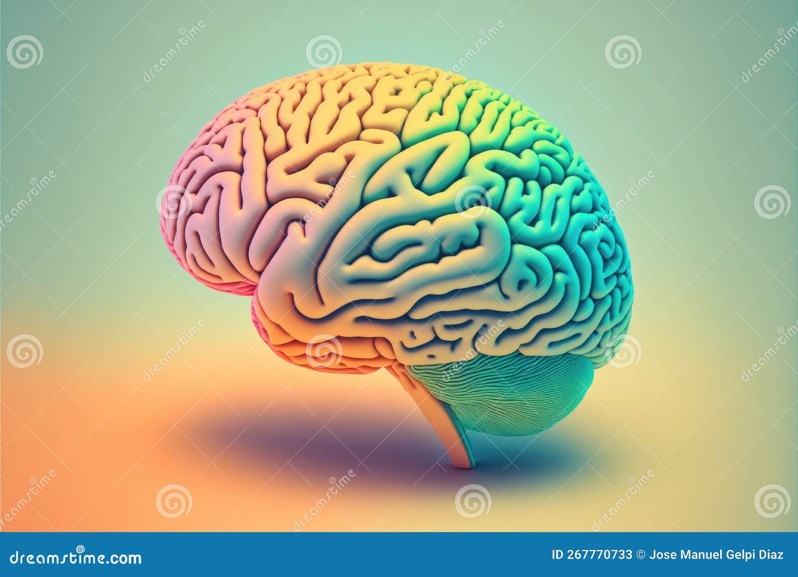 Model of Human Brain on Colorful Background. Profile View. Intelligence ...
