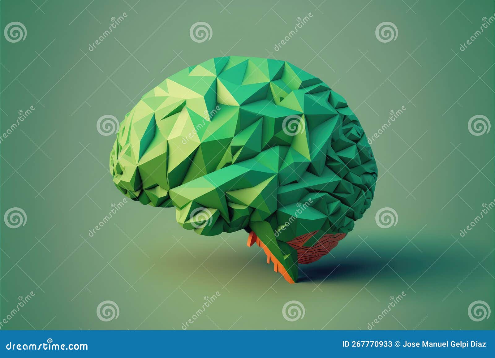 Model of Human Brain on Green Background. Profile View. Intelligence ...