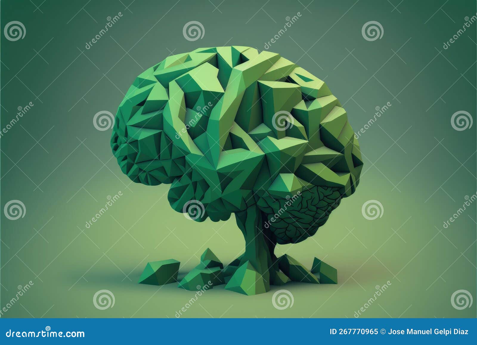 Model of Human Brain on Green Background. Profile View. Intelligence ...