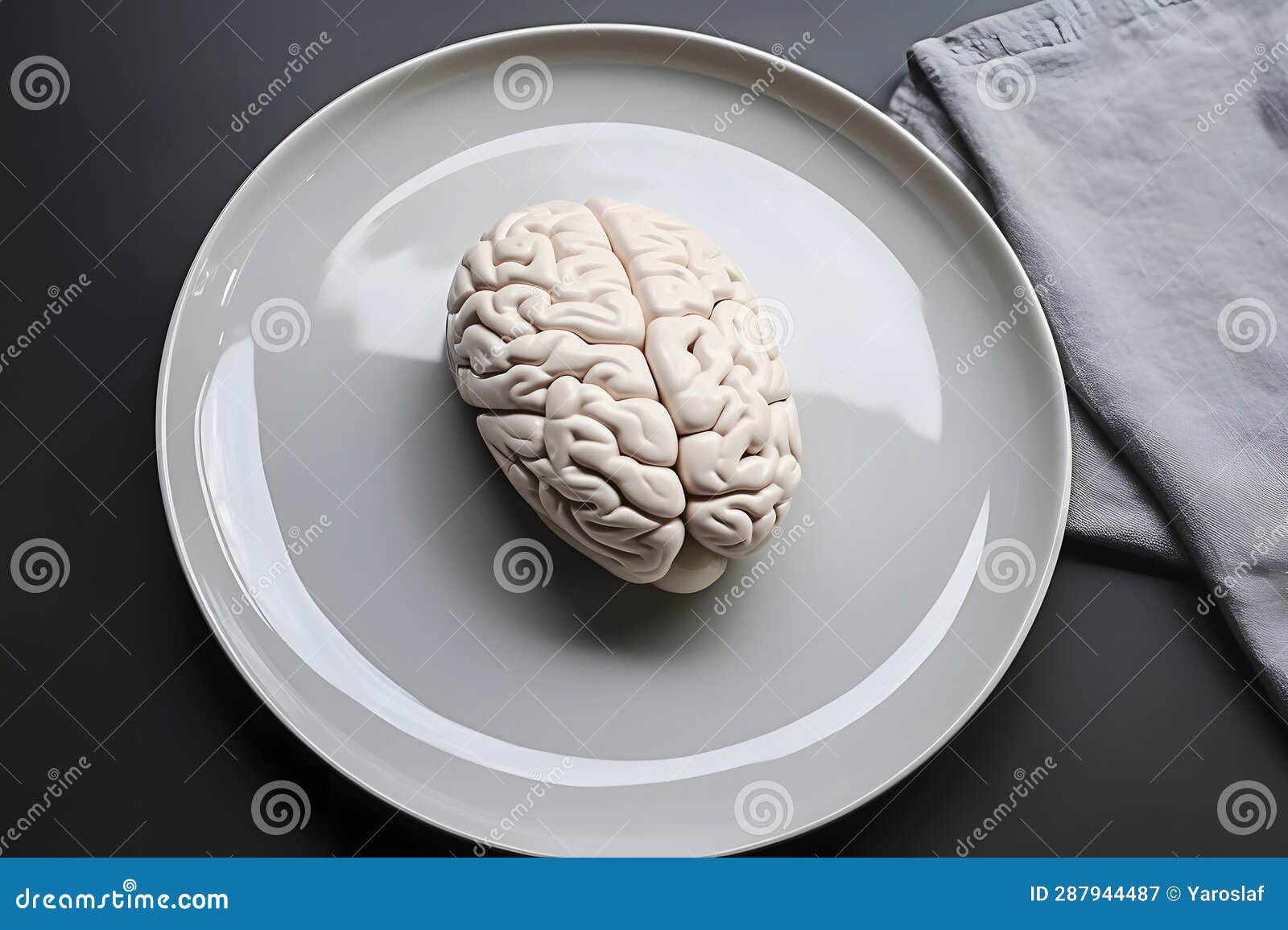 Model of Human Brain Lying on Clear Kitchen Plate on Table Stock ...