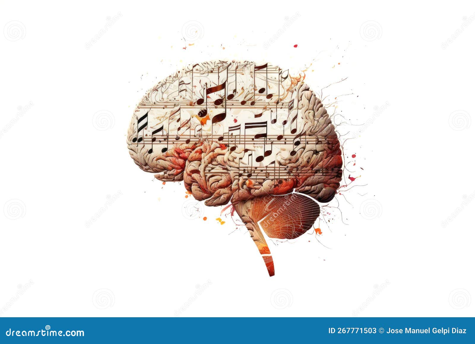 Illustration of Model of Human Brain with Musical Notes on White ...