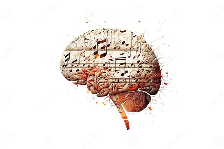 Illustration of Model of Human Brain with Musical Notes on White ...