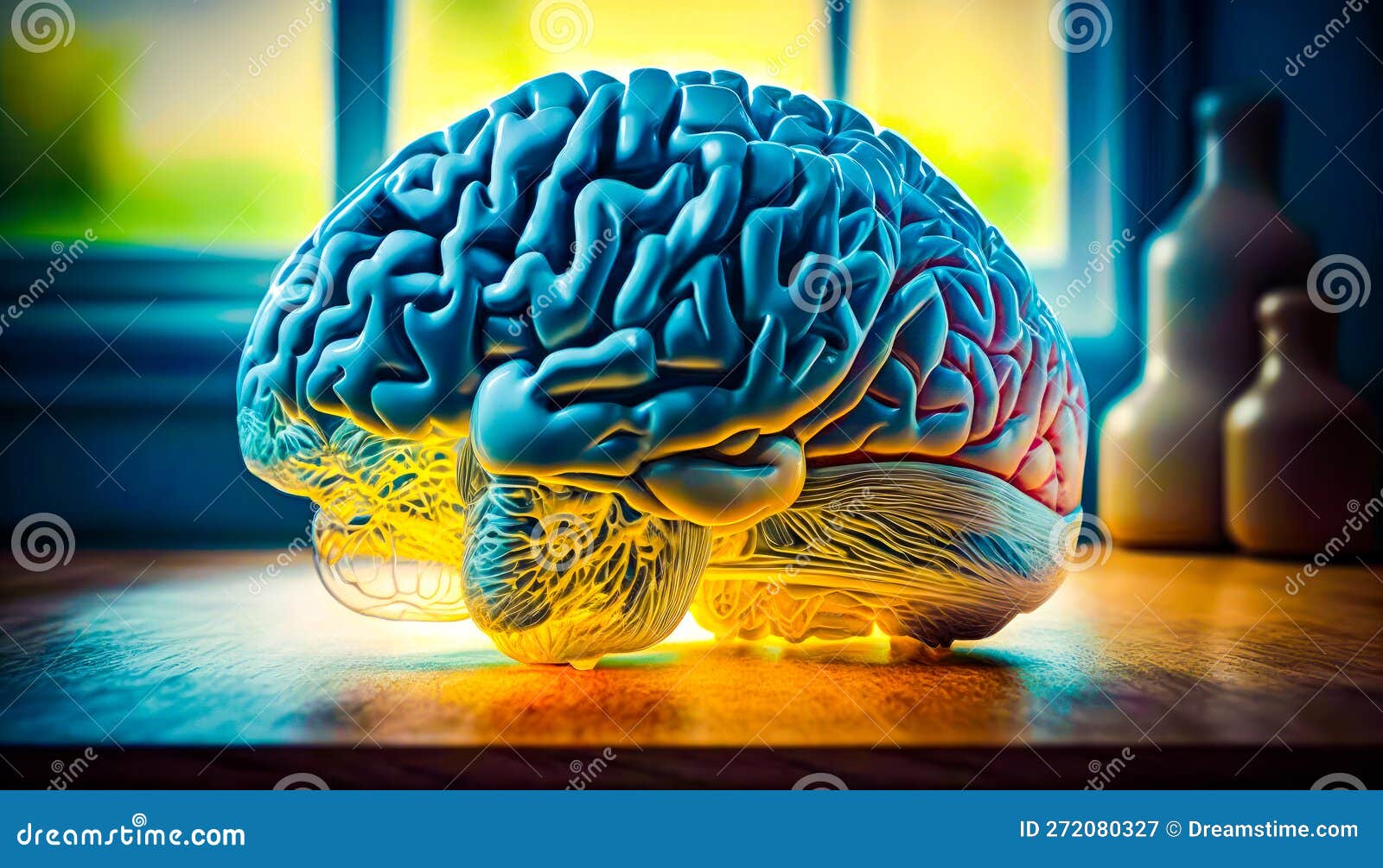 Model of Human Brain Sitting on Table. Generative AI Stock Illustration ...
