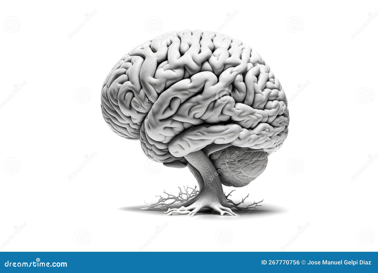 Model of Human Brain on White Background. Profile View. Intelligence ...