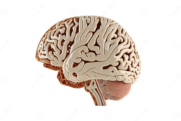 Model of Human Brain on White Background. Profile View. Intelligence ...