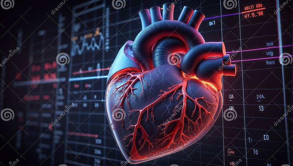 Model of Human Heart on Digital Background Stock Image - Image of ...