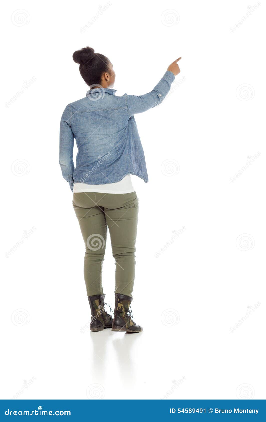 Model Isolated Back Pointing Stock Image - Image of black, watching ...