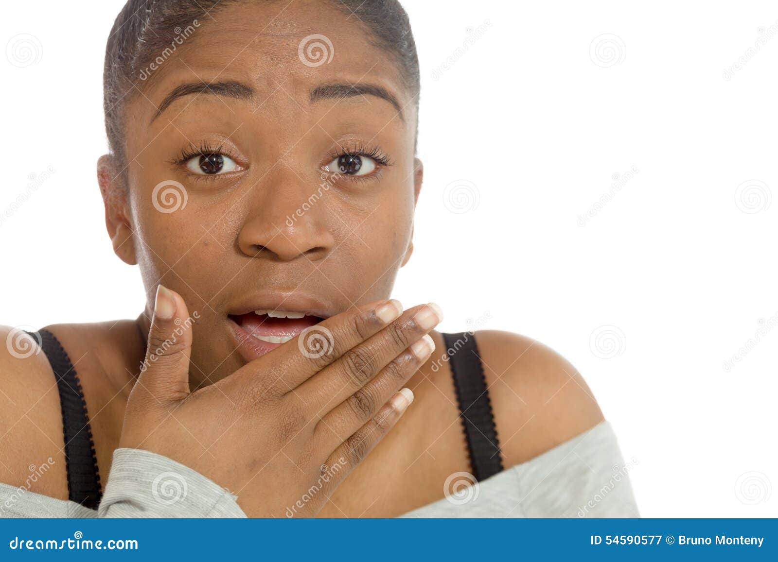 Model Isolated Covering Mouth Stock Image - Image of worried, adult ...
